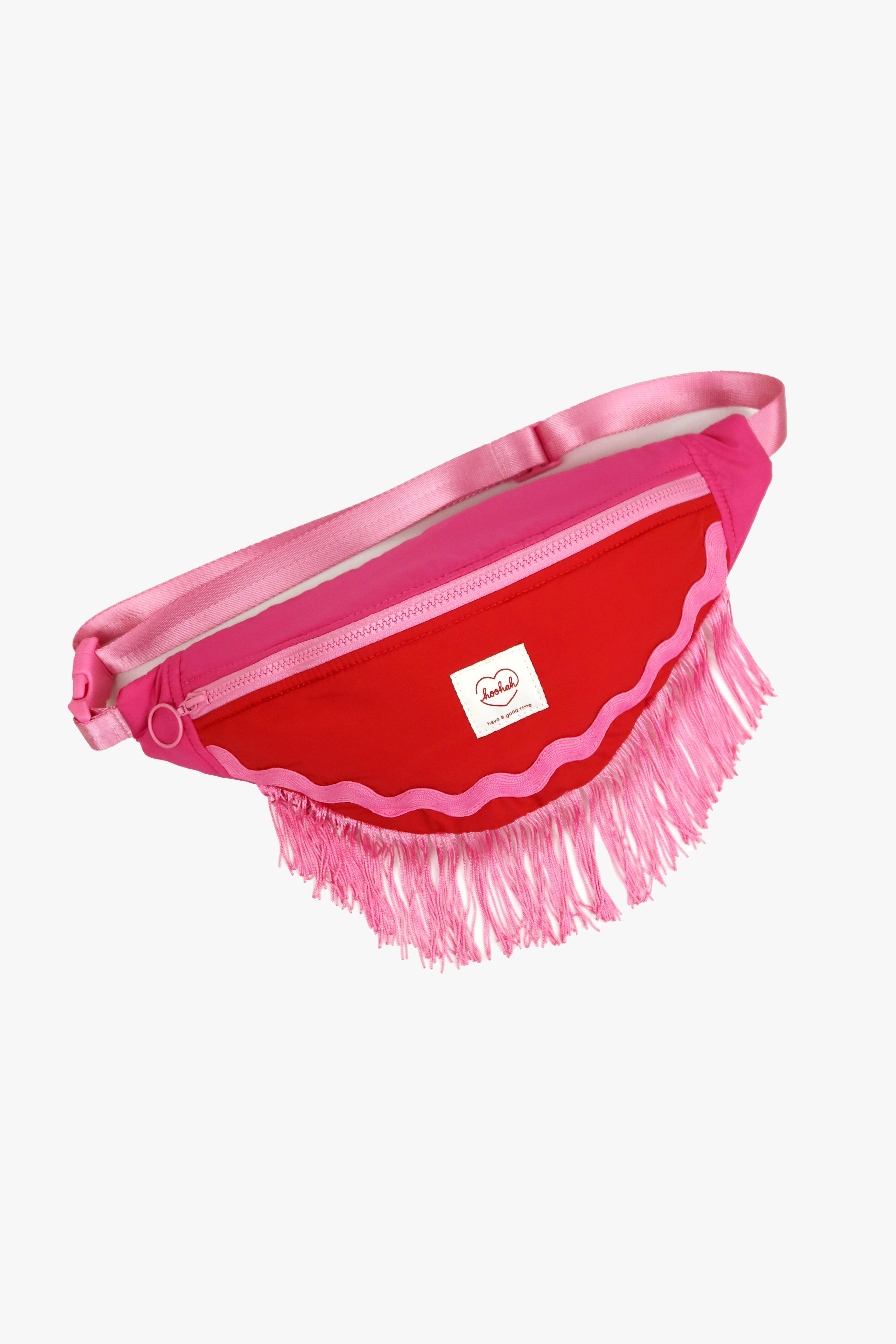 Fringe Fanny Pack in Red & Pink – Festival Belt Bag – Hoohah